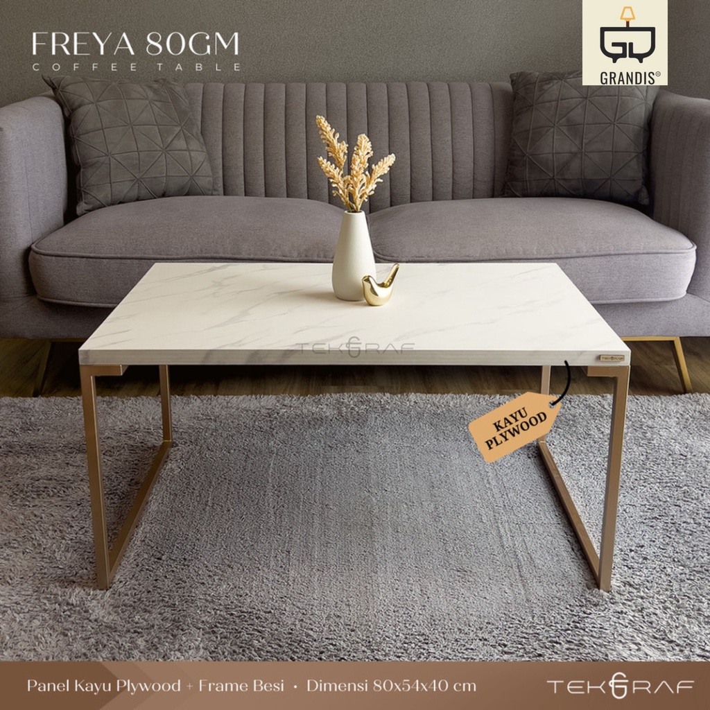 Jual Tekgraf Freya 80 GM Meja Tamu Marble Coffee Table Kayu Kaki Besi | Shopee Indonesia