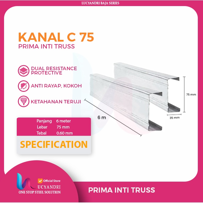 Jual Rangka Baja Ringan Kanal Canal C75 x 0.60 mm x 6m Prima Inti Truss ...