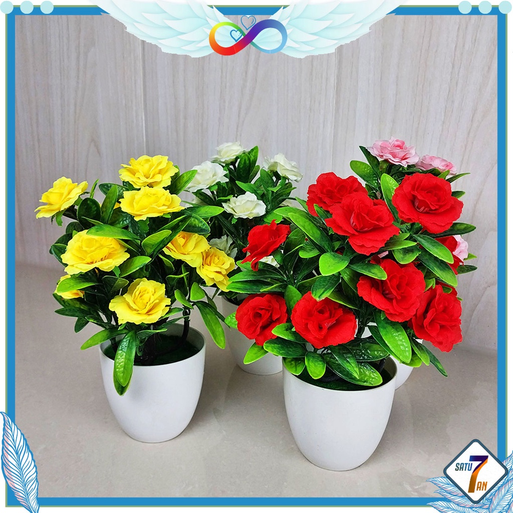 Jual Tanaman Bunga Mawar Hias Pot Bonsai Plastik Ornamen Dekorasi Ruang ...
