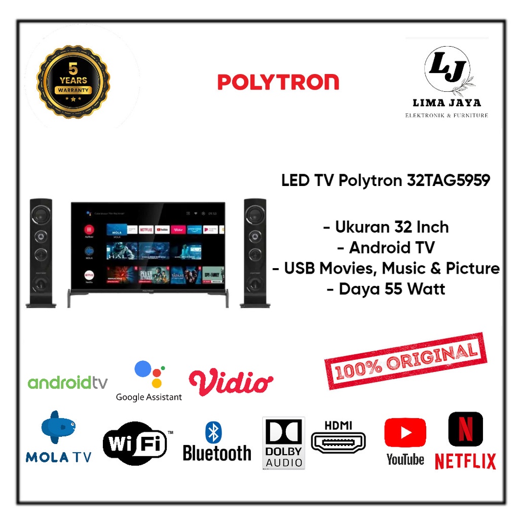 Jual POLYTRON LED TV Soundbar 32TA9855 Android TV LED 32 Inch Speaker Tower | Shopee Indonesia