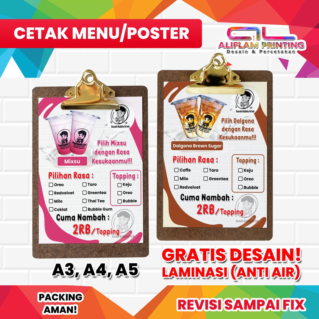 Jual CETAK MENU UKURAN A4 | 1 ATAU 2 SISI | LAMINASI | GRATIS DESIGN ...