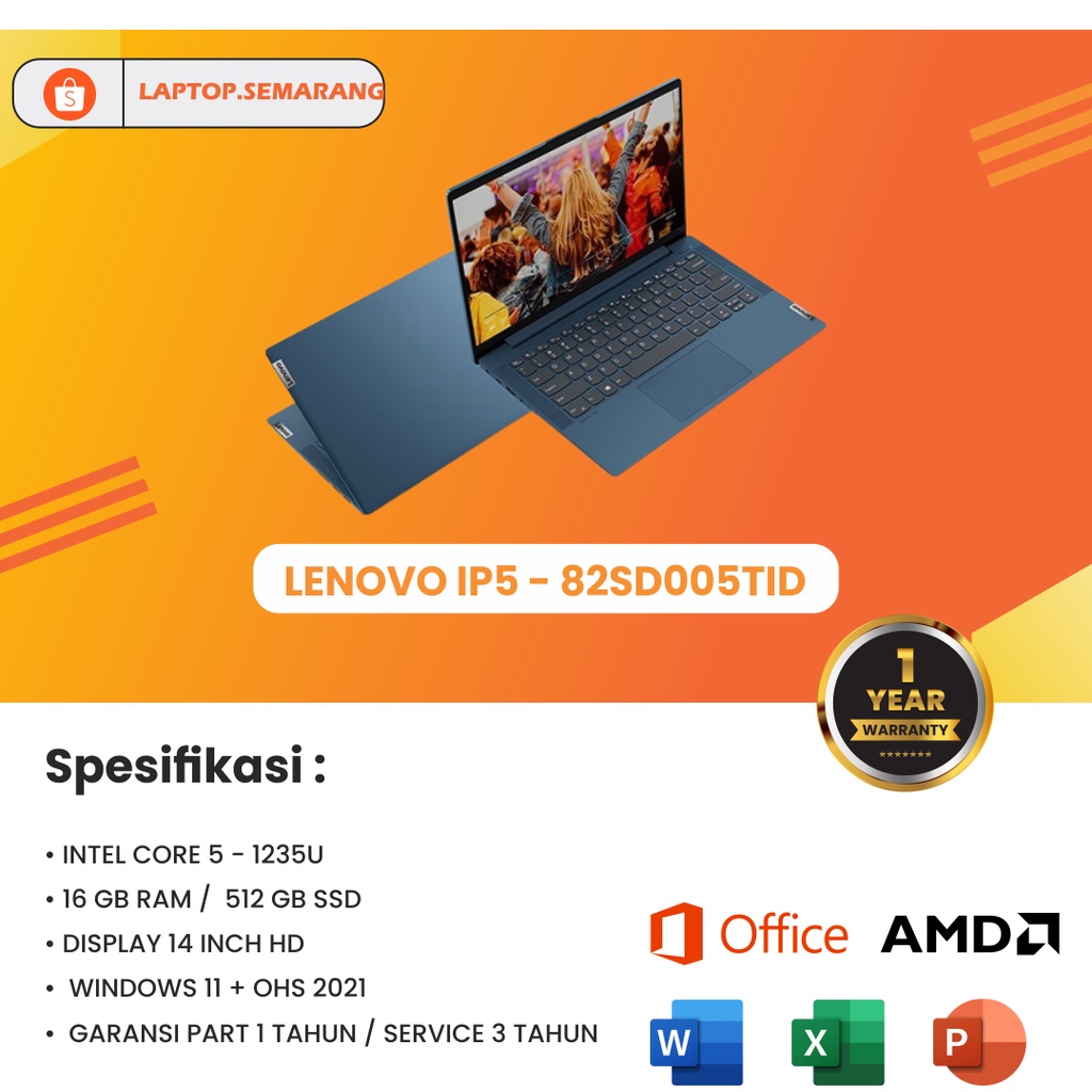 Jual LENOVO IP5 82SD005TID I5 - 1235U 16GB 512SSD 14"HD MX550 W11+OHS ...