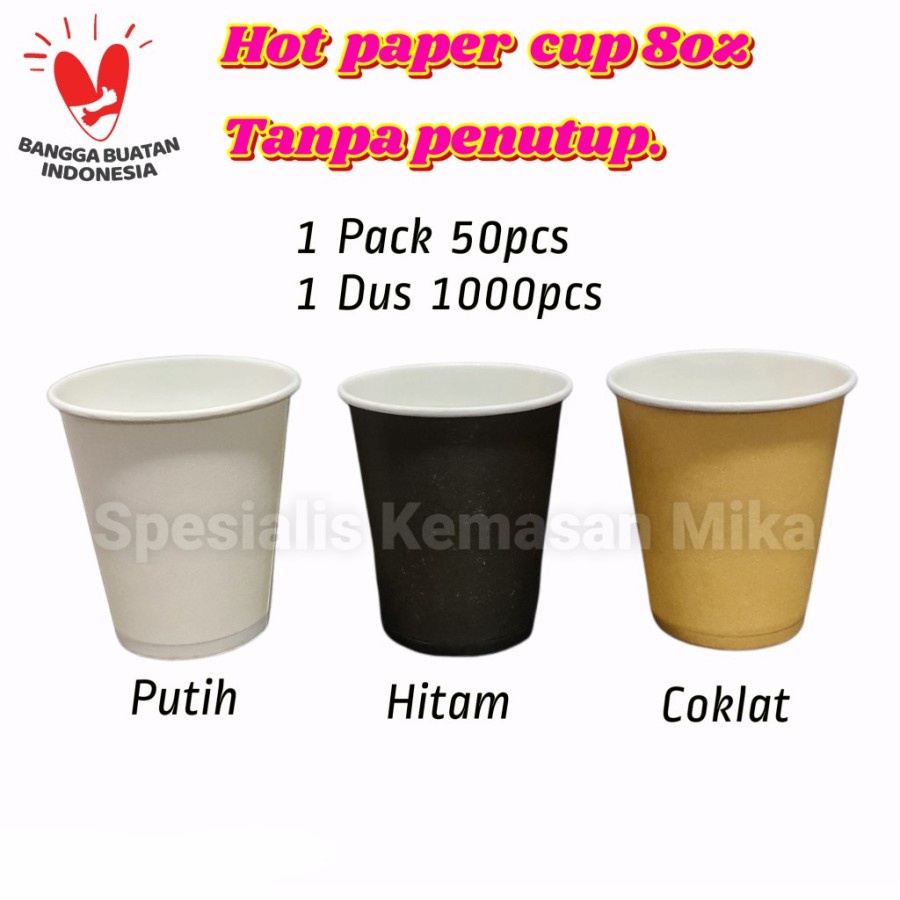 Jual Hot Paper Cup 8 oz / Gelas Kertas 8 Oz (240ml) - Design Hitam Polos @50pcs | Shopee Indonesia