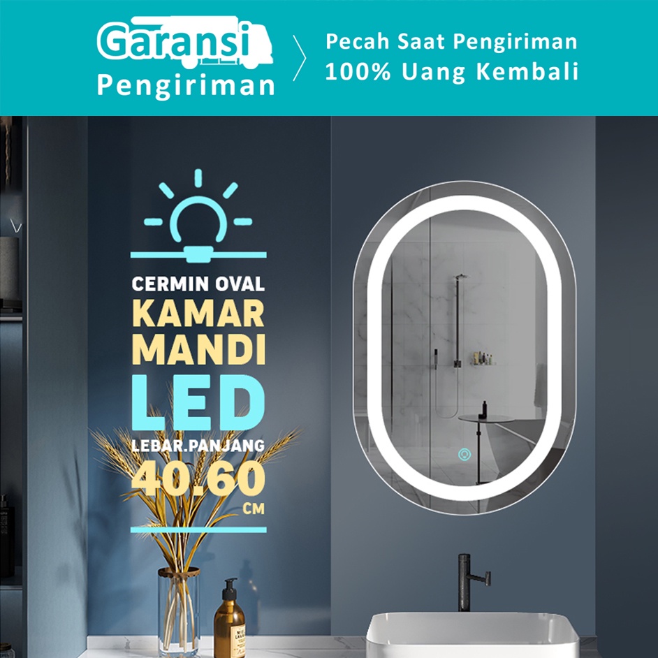 Jual Cermin Rias LED Oval 40x60 Dekorasi Kamar Mandi - Bathroom and ...