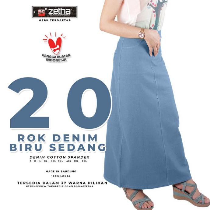 Jual TERMURAH Rok Panjang Warna Denim Biru Sedang Merk ZETHA 100% ...