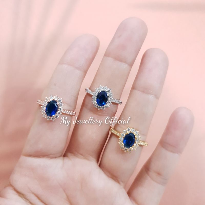 Jual Blue Sapphire Diamond Ring - Replika Berlian High Premium ...