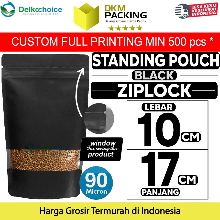 Jual Standing Pouch HITAM 10x17cm WINDOW ZIPLOCK Plastik Klip ALU FOIL ...