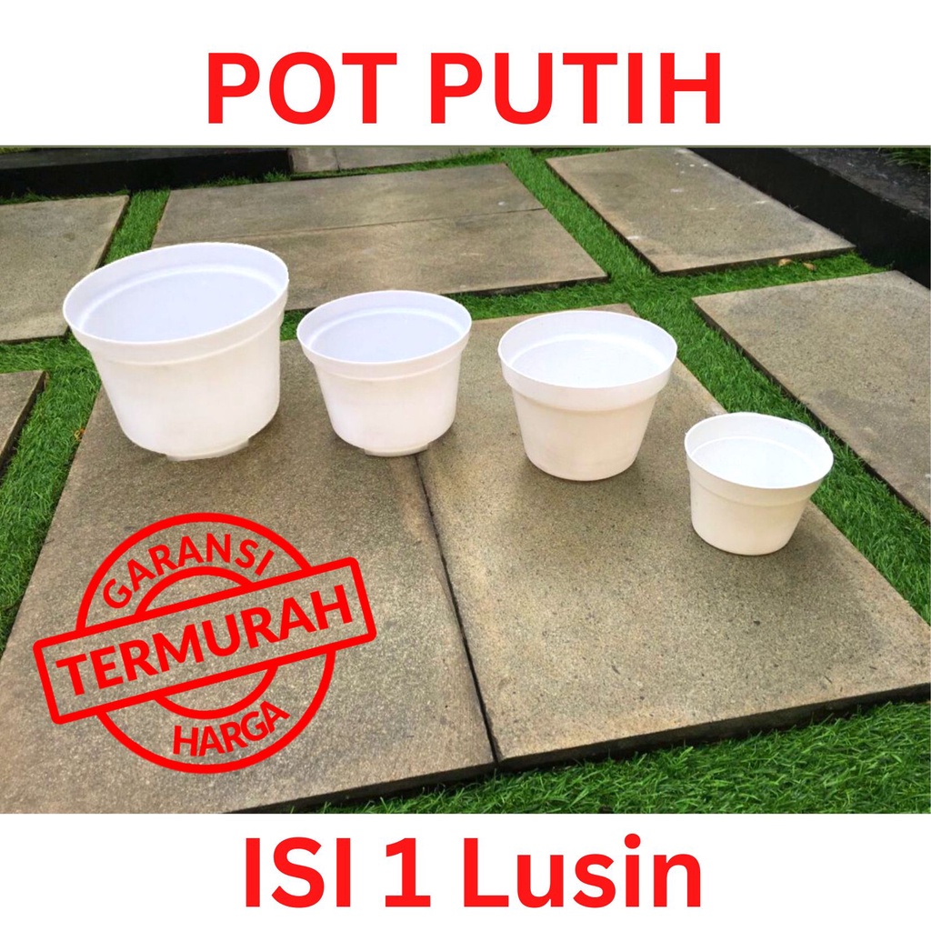 Jual LUSINAN Pot Bunga Murah / Pot plastik Putih uk10,15,17K,17B,20 isi ...