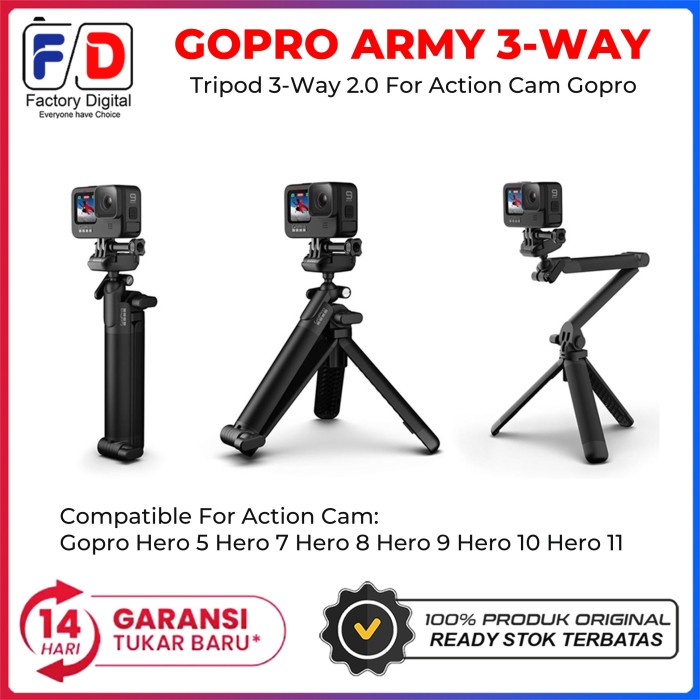 Jual GoPro Army 3-Way Tripod 2.0 Grip Arm Tripod For Hero 9 Hero 10 ...