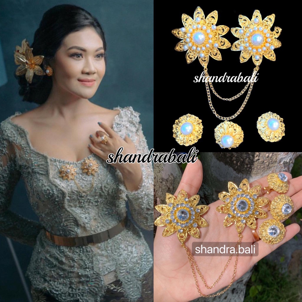 Jual shandra.bali - Set Bros Kancing Peniti Kenanga Alpaka Emas Bali | Shopee Indonesia