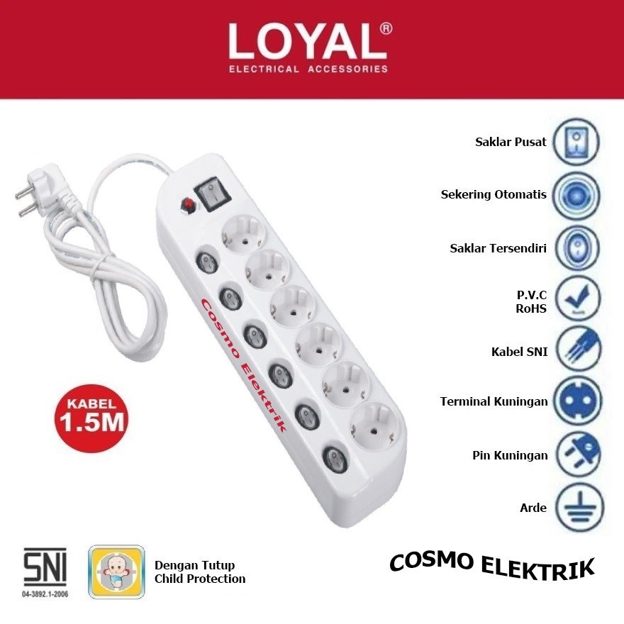 Jual Stop Kontak LOYAL LY 256 6 Lubang 1,5 Meter Extension Socket Multi ...