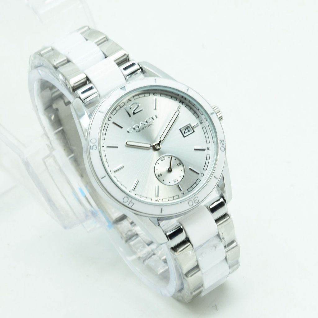 Jual Jam Tangan Wanita Coach NY-1297 Rantai Combinasi Mika Body Bulat ...