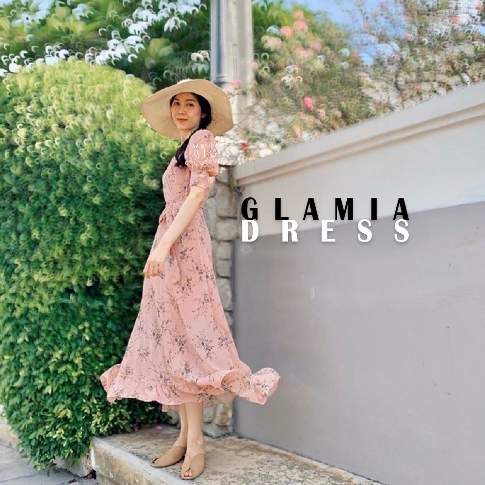 Jual Glamia Midi Dress Korean Style Dress Pantai Wanita terbaru Lengang Pendek Shakila Flowers ...