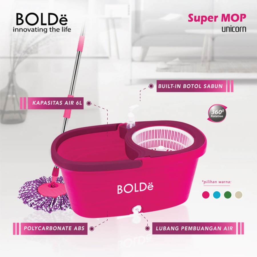Jual Alat Pel Super Mop BOLDe Unicorn (Botol + Lubang Drainase) - Asli ...