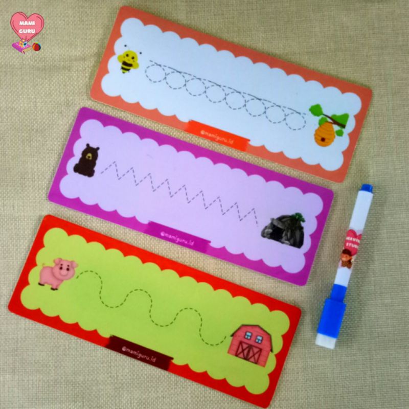 Jual Kartu tracing menebali garis latihan anak PAUD TK montessori ...