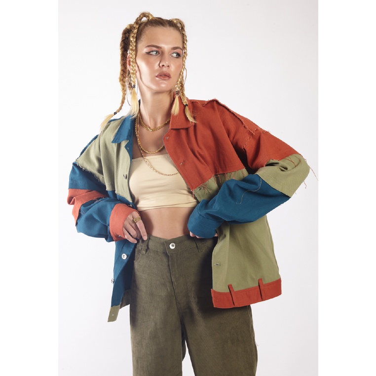 Jual OCWA MILI OVERSIZED MULTI PATCH JACKET ARMY BEIGE DENIM | Shopee ...