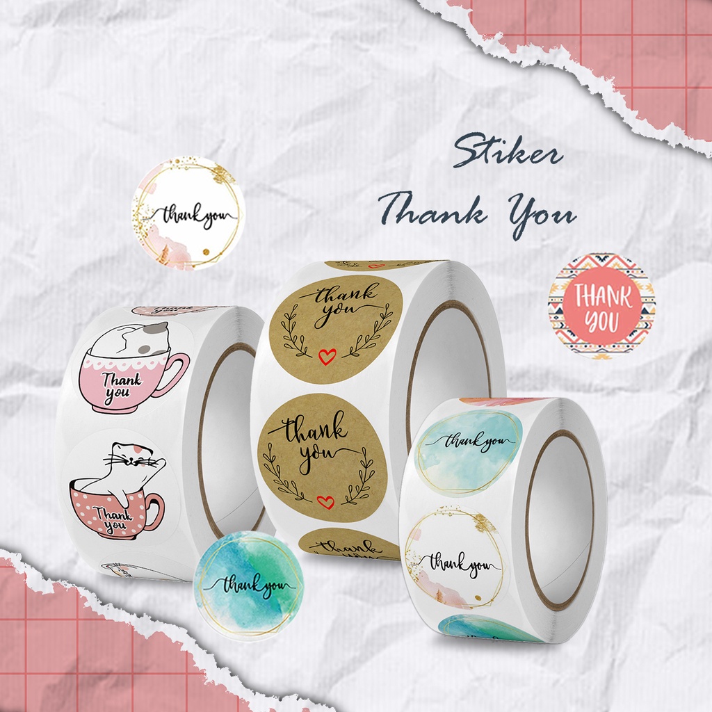 Jual Sticker Thank You 1 Roll 500PCS Stiker Label Makanan Tulisan Segel ...
