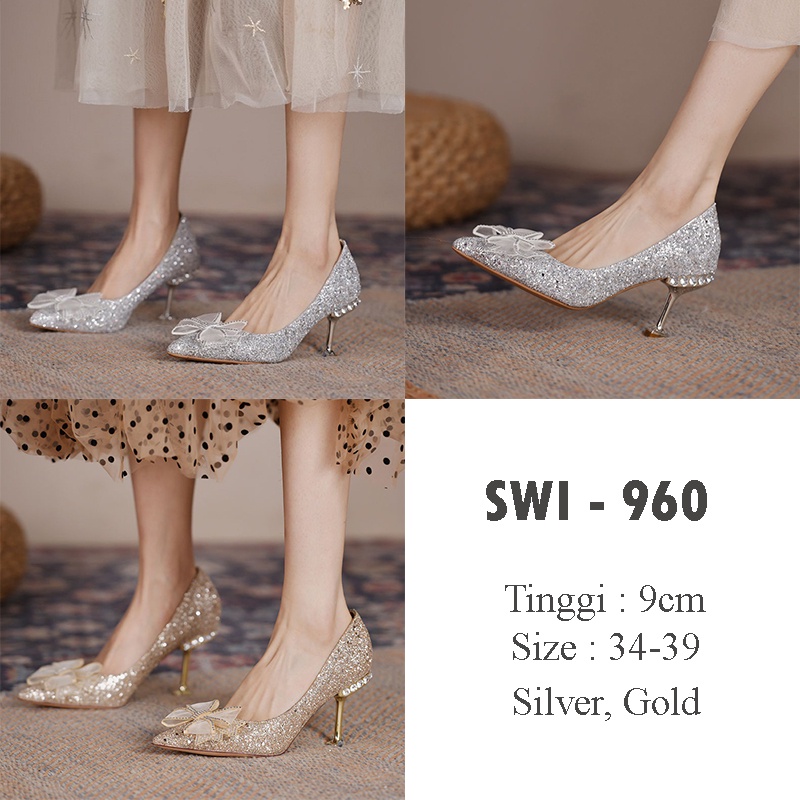 Jual SWI 960 Gold-Silver/Sepatu wanita 8.5cm & 6cm -Wedding heels ...