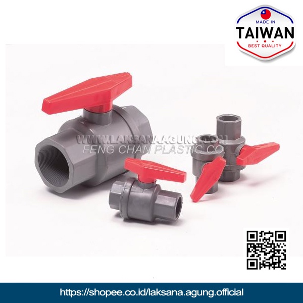 Jual Stop kran pvc 1/2" Drat kiri kanan | Ball valve Pvc 1/2 inch drat ...