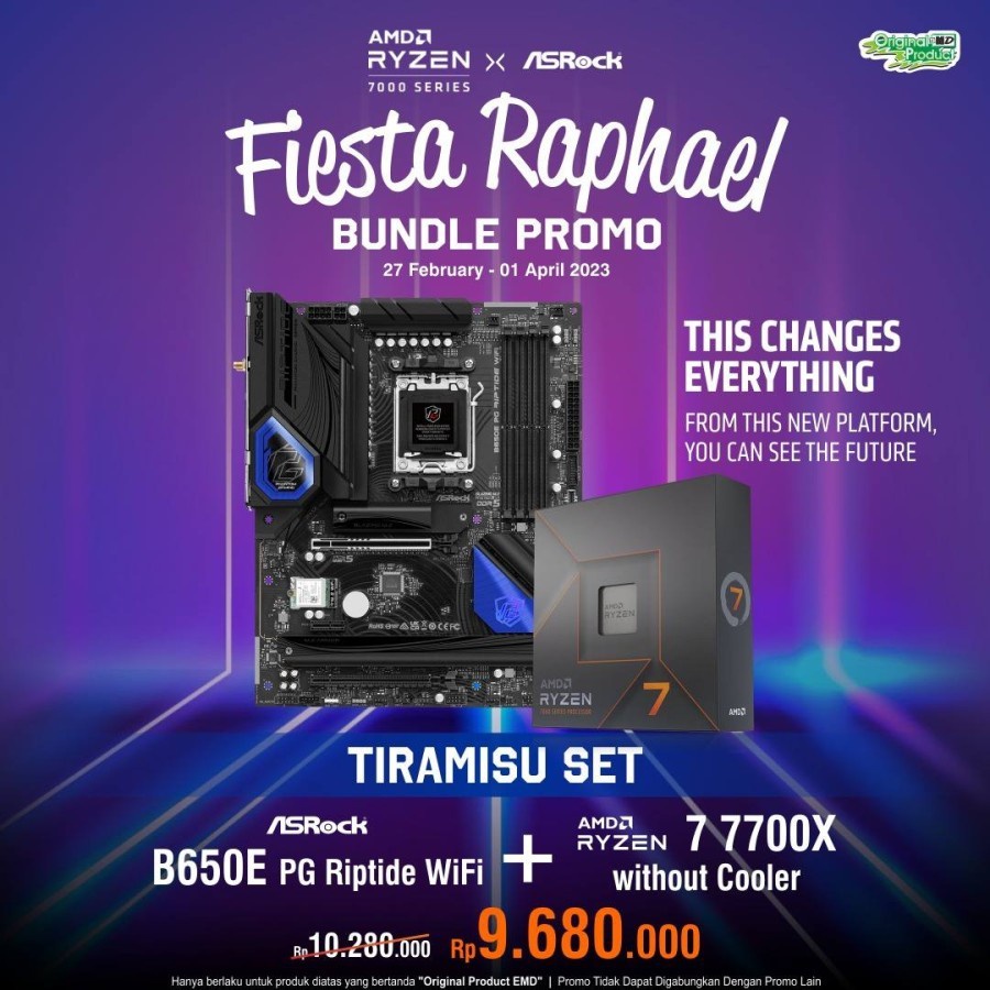 Jual Asrock B650 PG Riptide Wifi AM5 DDR5 + Processor AMD Ryzen 7 7700x ...