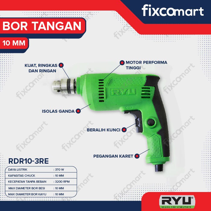 Jual RYU Mesin Bor Ryu Rdr 10-3 Re 10 Mm / Mesin Bor 370 W | Shopee ...