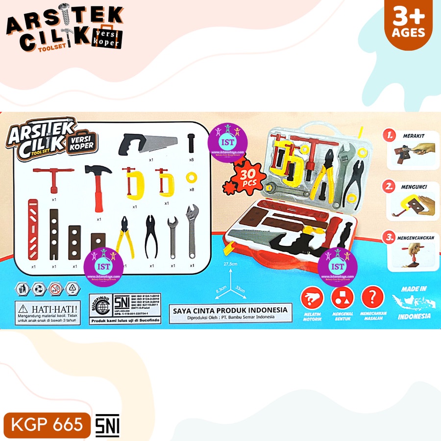 Jual Mainan Arsitek Cilik Koper Tool Set isi 30 pcs Edukasi BOB the ...
