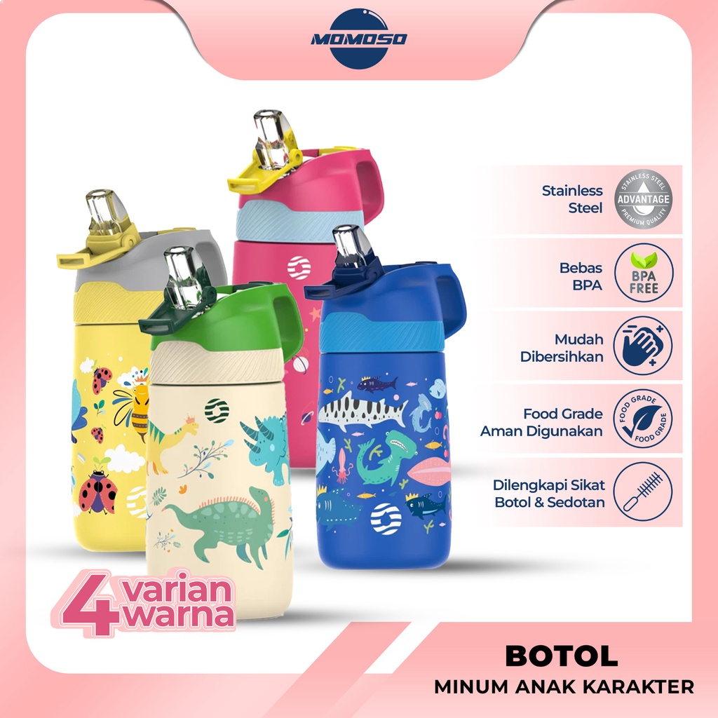 Jual MOMOSO Botol Stainless Karakter Anak 350ml / Botol Minum Bekal Anak Stainless Motif ...