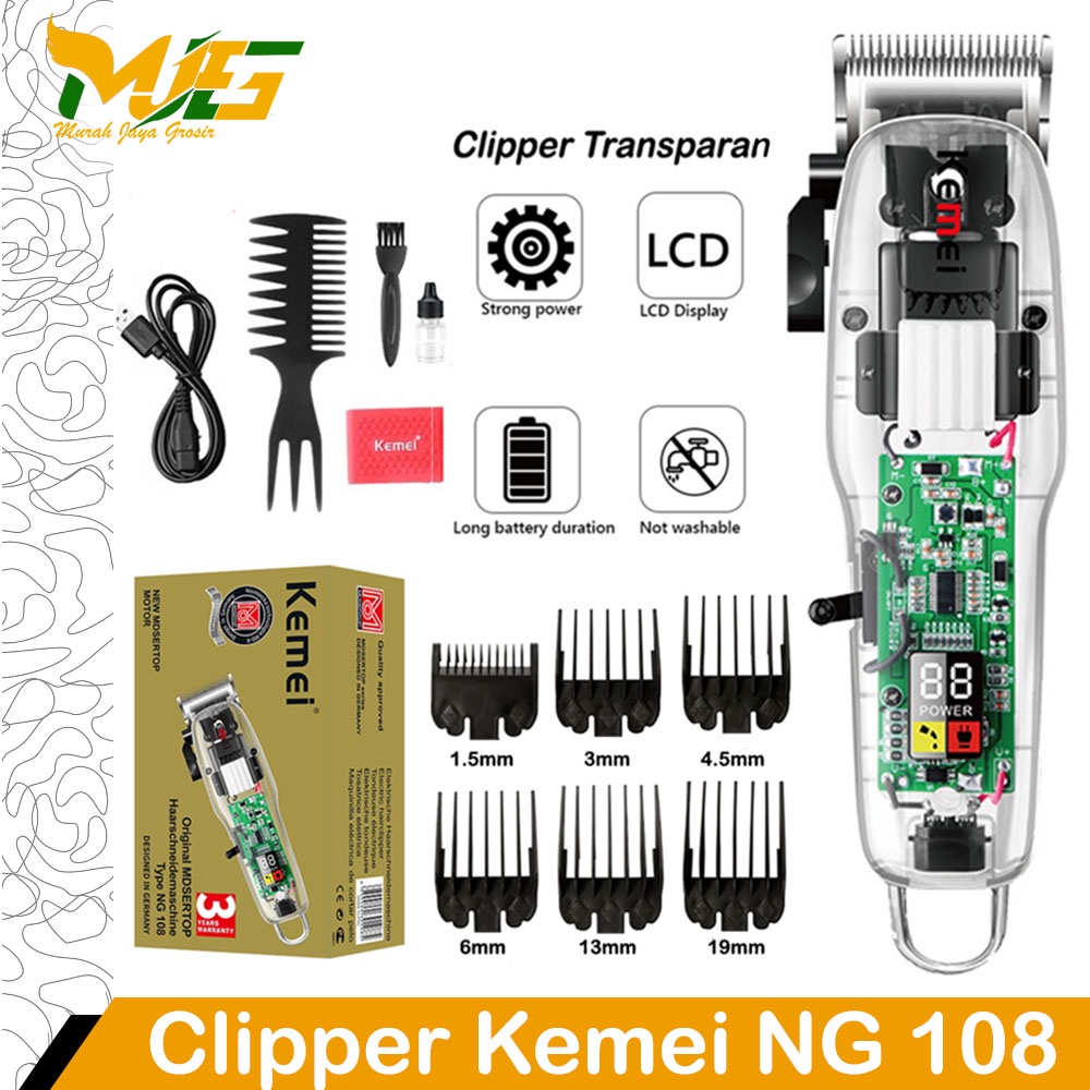 Jual Hair Clipper Kemei KM-NG 108 Mesin Potong Rambut Elektrik Alat Cukur Barbershop Transparan ...