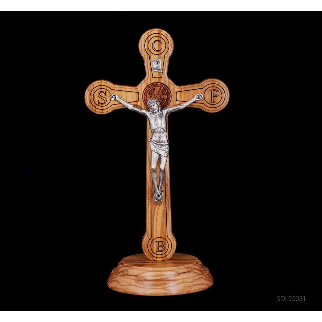 Jual Salib Duduk St Benedictus Kayu Olive 22cm Italy Katolik | Shopee ...