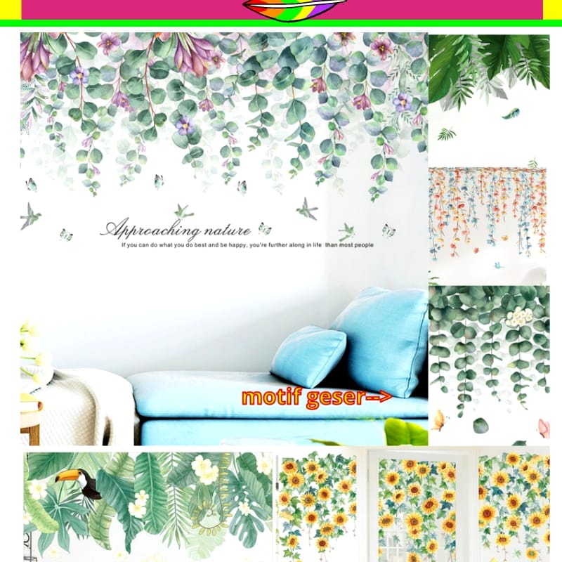 Jual KMK STIKER KACA STICKER STIKER MOTIF BUNGA UNGU DAUN HIJAU ...