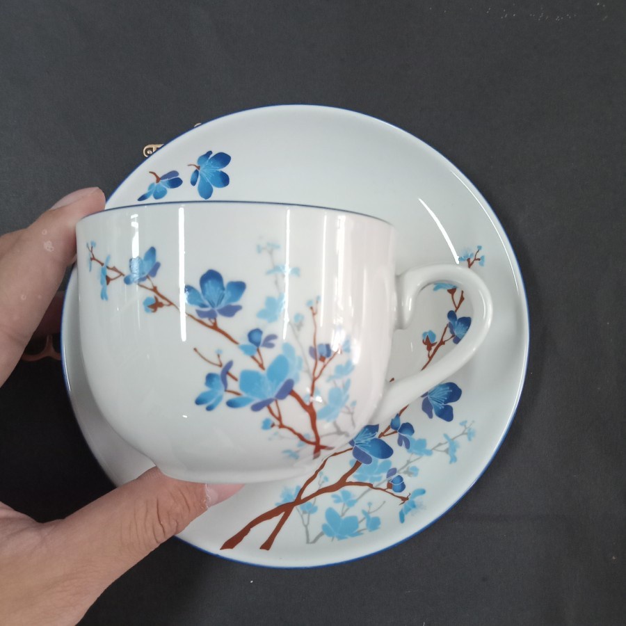 Jual Cangkir Set Bunga Sakura Biru | Bahan Porcelen | Vol 220 - 240 ML ...