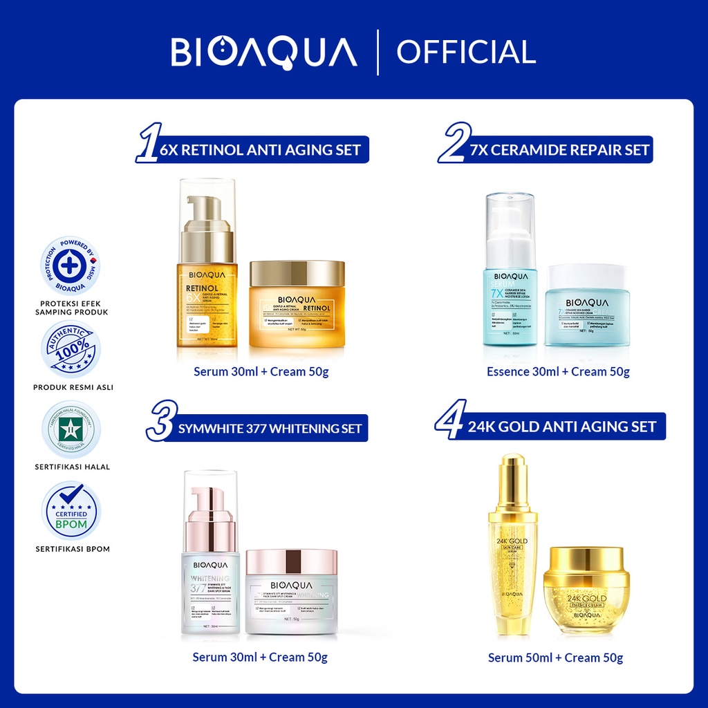 Jual BIOAQUA 2pcs Set With Serum Wajah + Cream Skincare Paket Whitening ...