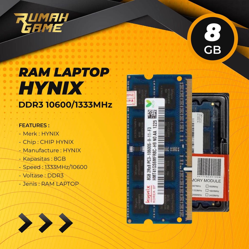 Jual SK Hynix RAM Laptop 8GB DDR3 10600 1333Mhz Sodimm | Shopee Indonesia
