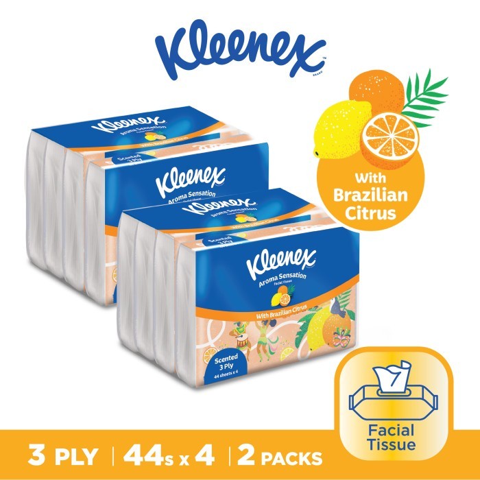 Jual Kleenex Facial Tissue Brazilian Citrus 3 Ply 44s x 4 Packs Bundle ...