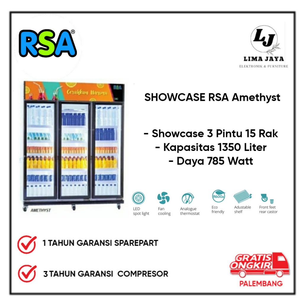 Jual Showcase Cooler 3 Pintu RSA AMETHYST Lemari Display Cooler RSA 3 ...