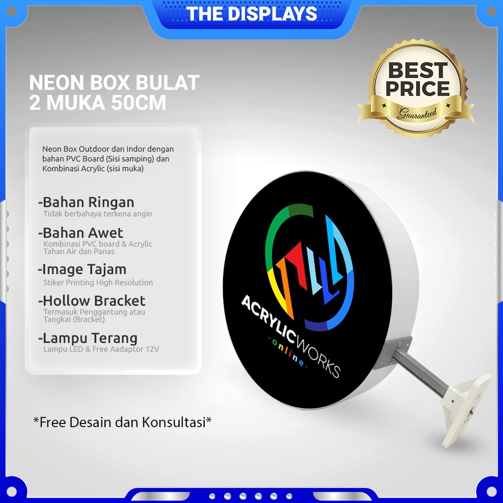 Jual Neon Box Bulat Custom Outdoor / Indoor Diameter 50cm 2 Sisi Siap ...