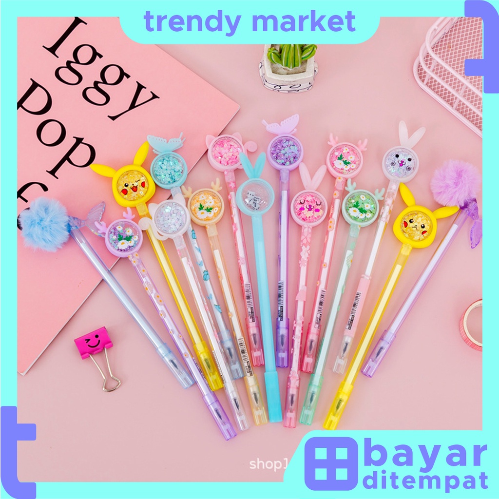 Jual Pena Karakter Payet Gliter Bunny Lucu Black Ink Gel Pulpen Murah ...