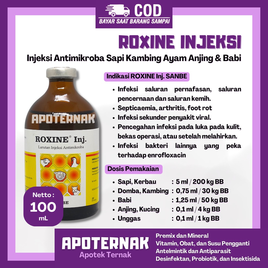 Jual ROXINE Injeksi | Obat Infeksi Pernafasan CRD Ngorok Cekres ...