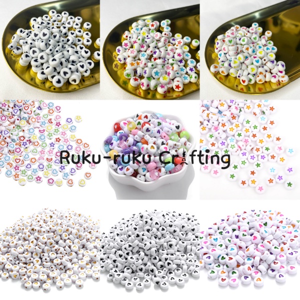 Jual (120 Pcs) Manik Mote Love Bintang Bulat Kapur Warna Warni Bahan kerajinan Tangan dan DIY ...
