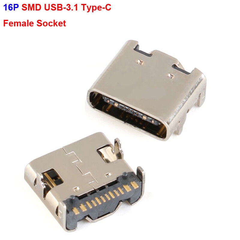Jual PS - Socket Type-C Female DIP SMT 16P USB-C 5A USB 3.1 Connector ...