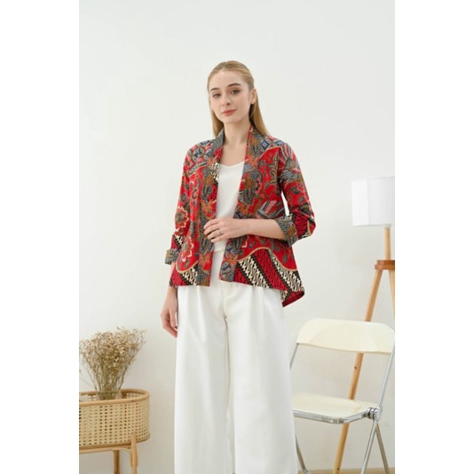 Jual ABO Red 241 - Outer Batik Wanita / Luaran Cardigan Batik Modern ...