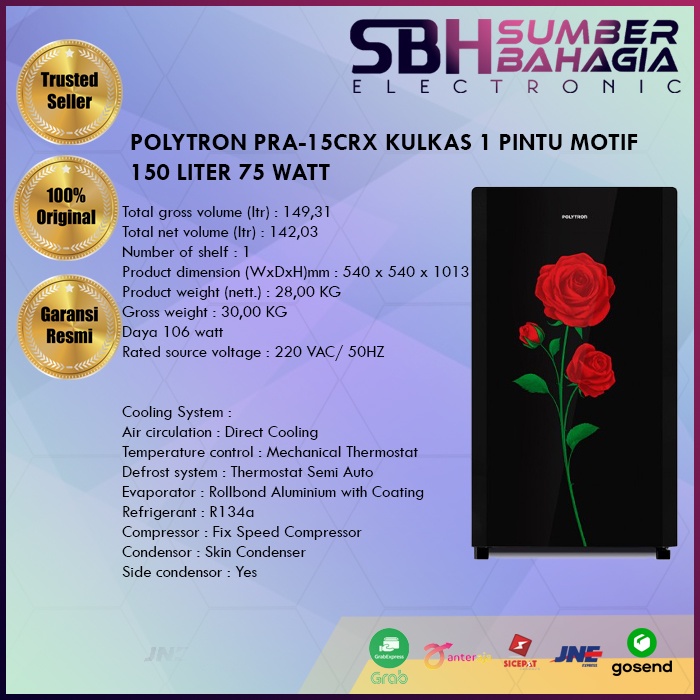 Jual POLYTRON PRA-15CRX KULKAS 1 PINTU MOTIF 150 LITER 106 WATT (NEW ...