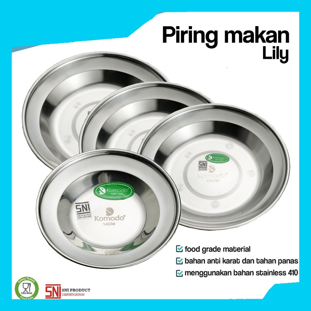 Jual KOMODO PIRING MAKAN LILY STAINLESS SOUP PLATE UKURAN 14 - 26 CM ...