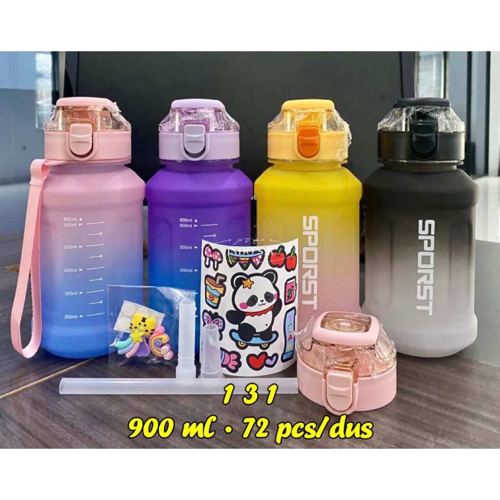 Jual Botol Minum Sport Viral Gradasi Pelangi 900ml Dengan Tali Free ...