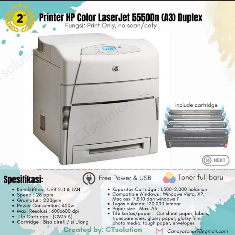 Jual Printer HP Laser Jet Color 5550Dn (A3) Duplex Otomatis | Shopee ...
