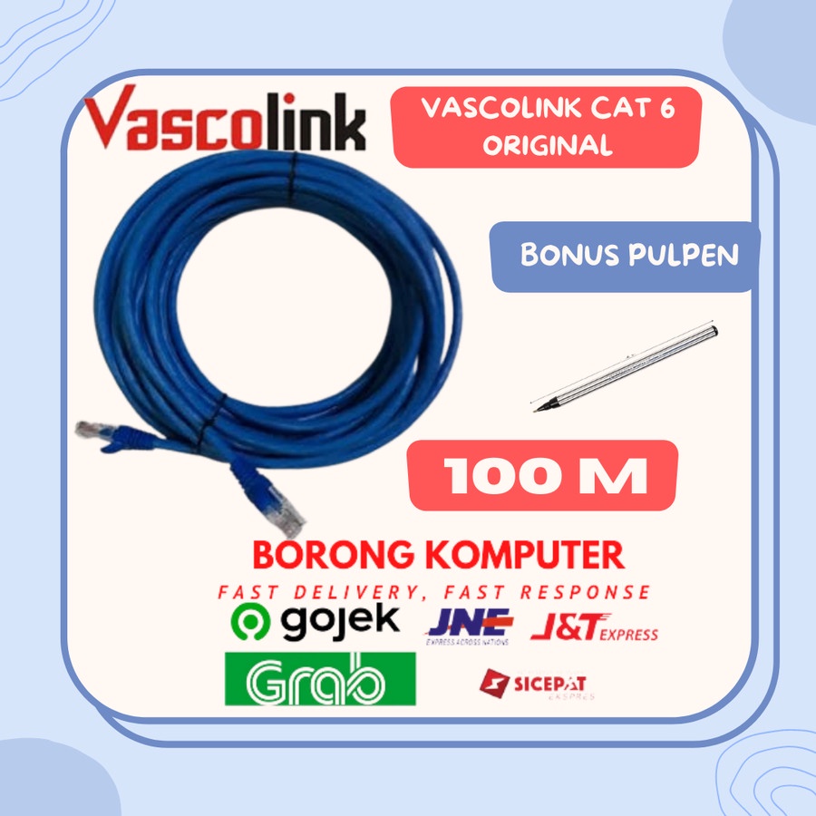 Jual Kabel Lan Cat 6 VASCOLINK 100 meter Siap Pakai / 100meter UTP cat 6 VASCOLINK ORIGINAL ...