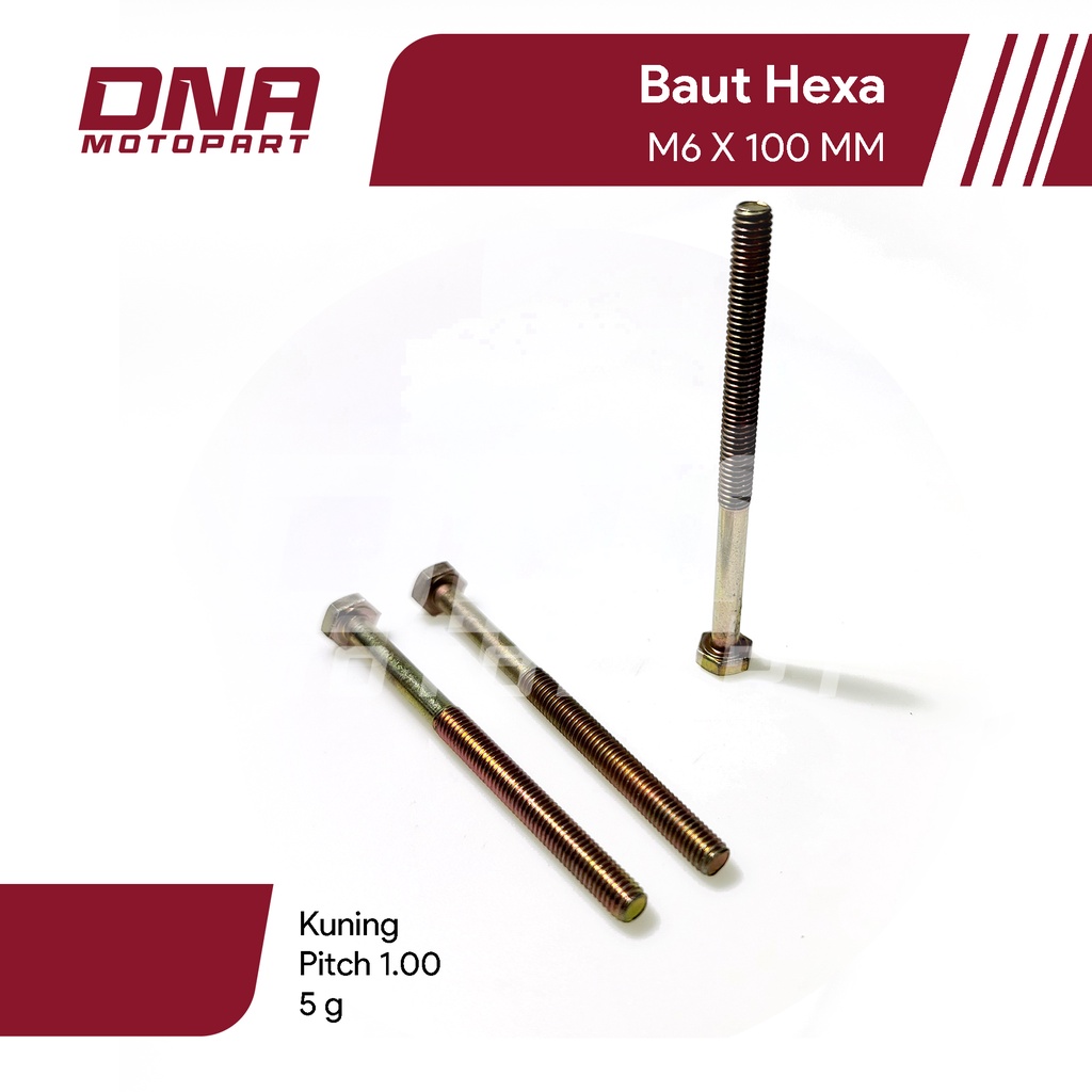 Jual Baut Hexa M6 x 100 mm Pitch 1.00 Kuning | Shopee Indonesia