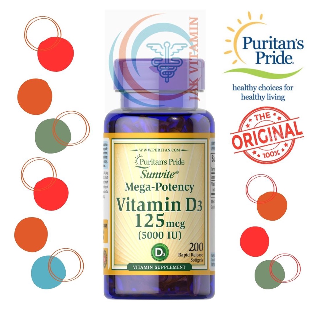 Jual Puritan's Pride Vitamin D3 125 mcg 5000 IU 200 Softgels | Shopee Indonesia