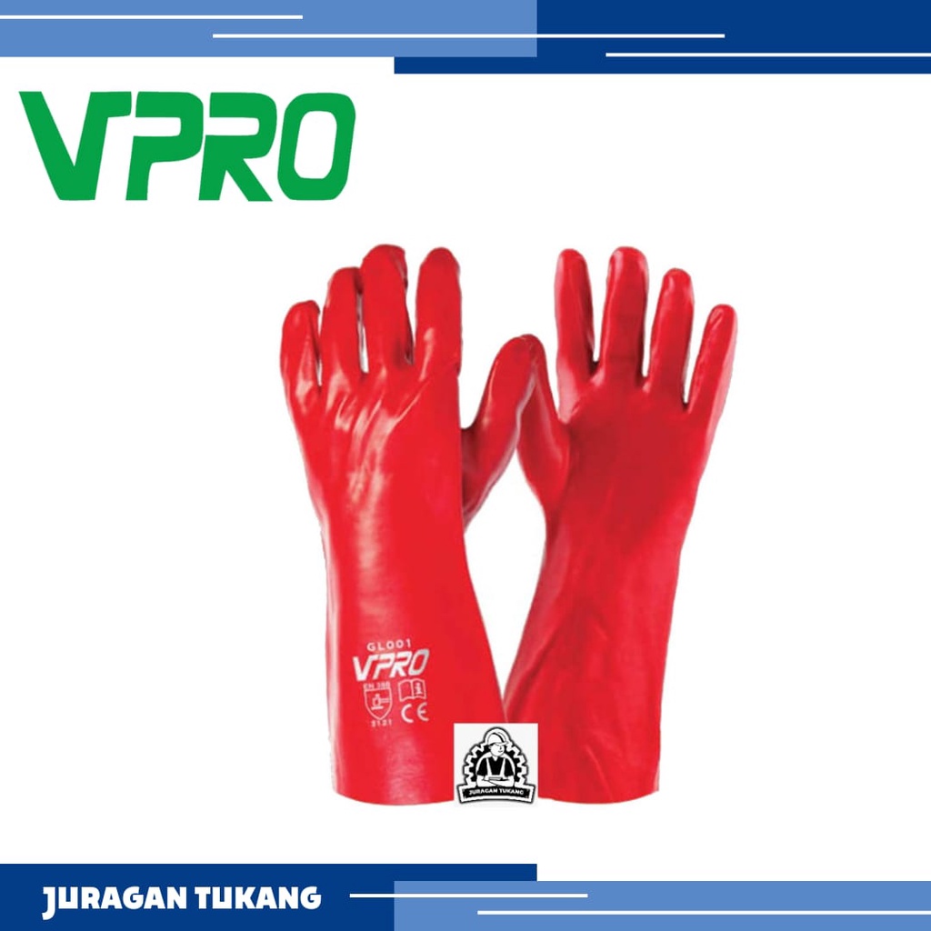Jual Sarung Tangan PVC Merah Kimia 14 inch Red PVC Gloves Chemical ...