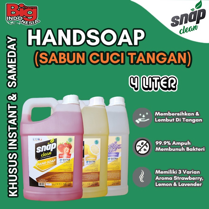 Jual Sabun Cuci Tangan Hand Soap Handwash Snap Clean 4 Liter Instant ...